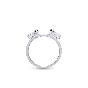 0.57 Carat Simulated Emerald & White Cubic Zirconia Enhancer Guard 14K White Gold Over Sterling Silver Ring Size-6