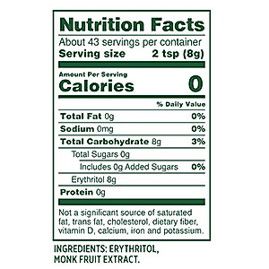 WHOLE EARTH Monk Fruit Sweetener with Erythritol, Plant-Based Sugar Alternative, 12 Ounce Pouch