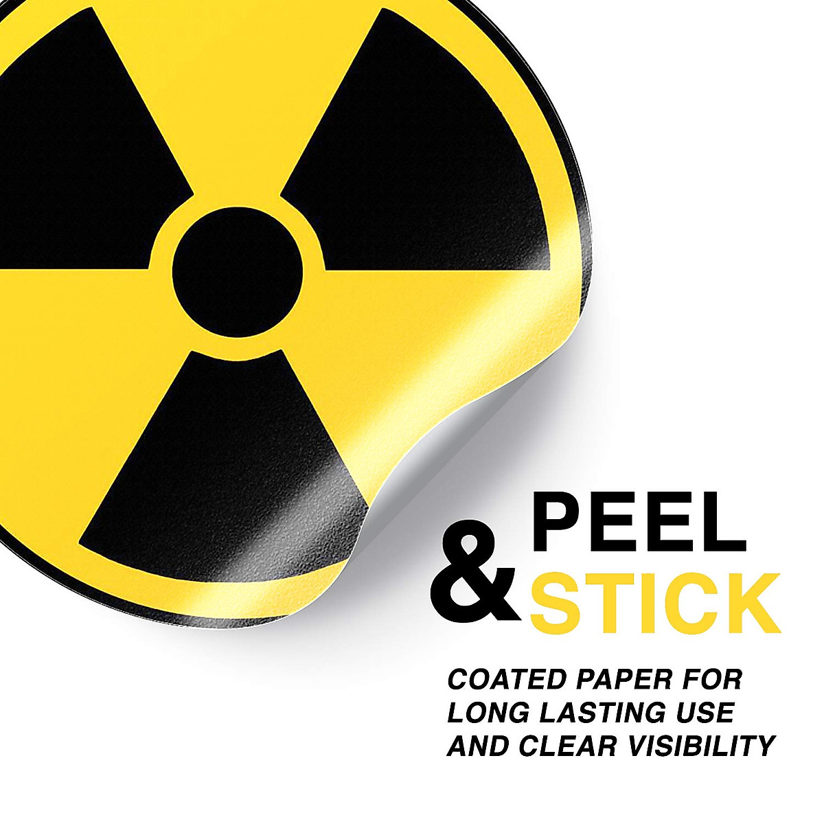 Radiation Hazard Warning Label, 3" Round, Pack of 6 Decals, Coated Paper, Yellow/Black Universal Radiation Symbol Stickers, Self-Adhesive Radioactive Sign