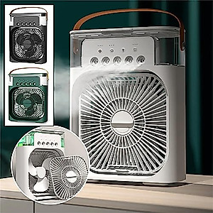 3 in 1 Air Cooler,Mini Portable Air Conditioners Fan with 3-Speeds/5 Humidifier Misting Hole/7 Colors Light,USB Rechargeable,Humidify Air Cooler,Adjustable Wind Direction,For Office Home (White)