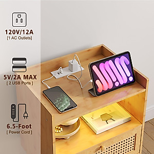 Nightstands Set of 2, Modern Nightstand with Charging Station and LED Lights, End Table with USB Ports and Outlets, 2-Tier Bed Side Table, Bedside Tables for Bedroom, Living Room, Natural