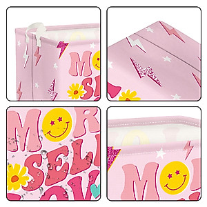 Clastyle Pink Mothers Day Gift Basket Flower Star Love Preppy Shelf Basket Rectangle Clothes Books Toys Chest