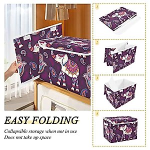 CaTaKu Bohemia Elephant Storage Bins with Lids and Handles, Fabric Large Storage Container Cube Basket with Lid Decorative Storage Boxes for Organizing Clothes