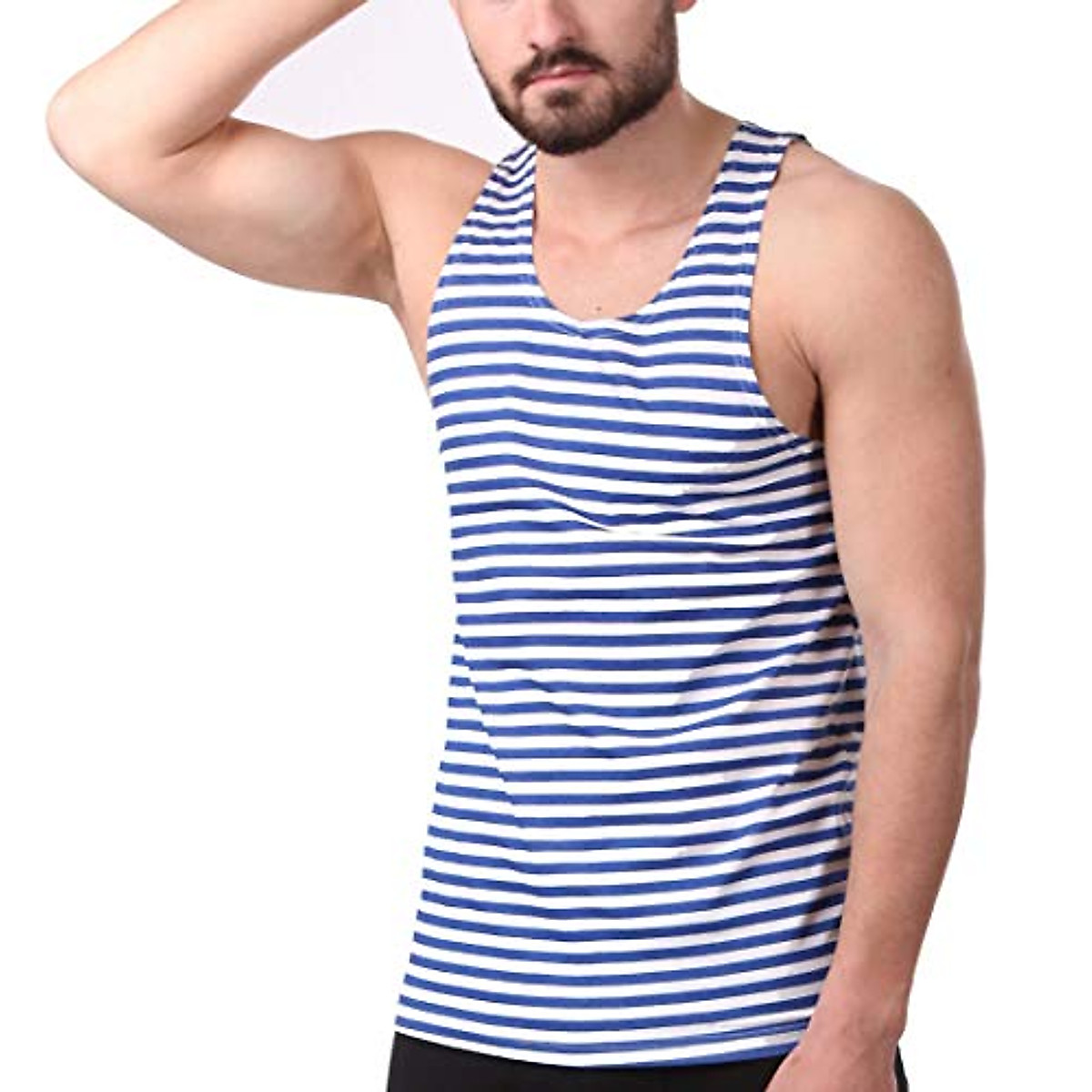 Svitanak Russian USSR Soviet Military Army T-Shirt Tank TOP Vest Blue White Sailor's Striped Vest (XL)