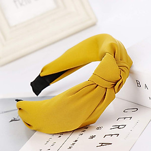 HYSGM Women Fashion Bow Knot Hairband Solid Color Wide Hair Head Hoop Casual Headband (Yellow)
