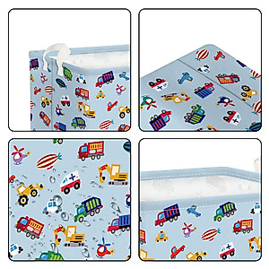 Clastyle Blue Vehicle Truck Boys Toy Shelf Basket Excavator Car Rectangle Clothes Books Cube Storage Basket, 21L