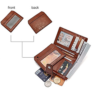 BOSTANTEN Leather Laptop Backpack Purse Casual College Casual Bags Daypack Beige-White and Women Leather Wallet RFID Blocking Small Bifold Zipper Pocket Wallet Card Case Purse with ID Window