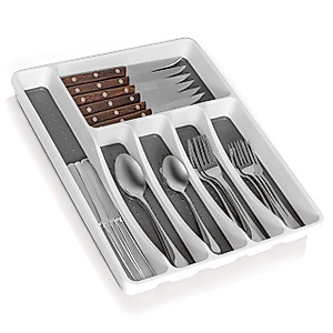 Cheer Collection 6 Compartment Kitchen Drawer Organizer - Kitchen Utensil Holder - Silverware Organizer - Drawer Divider, Kitchen Organizer, Utensil Organizer for Kitchen Drawers for Home & Kitchen