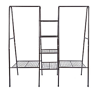 JURMERRY Large Clothes Rail Clothing Rack Stand, Metal Garment Rack Coat Stand Top Rod Metal with Shoes Shelves,Bronze