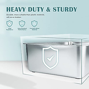 IKITCHEN Stainless Steel Cat Litter Box, Large Metal Litter Box for Cats Rabbits Never Absorbs Odors Anti-Slip Rubber Bottom (Silver, 23.5" x 15.5" x 6")