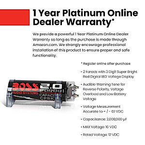 BOSS Audio Systems CPBK2 Car Capacitor - 2 Farad, Energy Storage, Enhance Bass From Stereo, 3 Digit Voltage Display, Charging Status LED