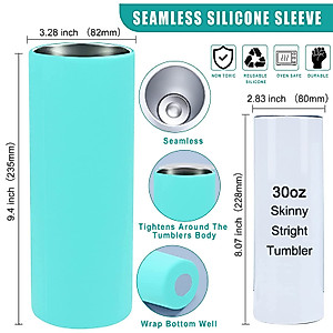 GORGECRAFT 2Pcs Seamless Silicone Sleeve 30oz Reusable Insulated Cup Sleeves Sublimation Tumbler Wrap Mug Clamp Sleeve Fixture for Full Wrap Tumbler Cups Home Glassware Accessories, Turquoise