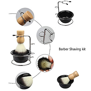CCbeauty Shaving Kit for Men, Stainless Steel Shaving Razor&Brush Holder Soap Bowl Badger Hair Beard Shave Brush Kit, Men Boyfriend Husband Dad Birthday Fathers Day for Him