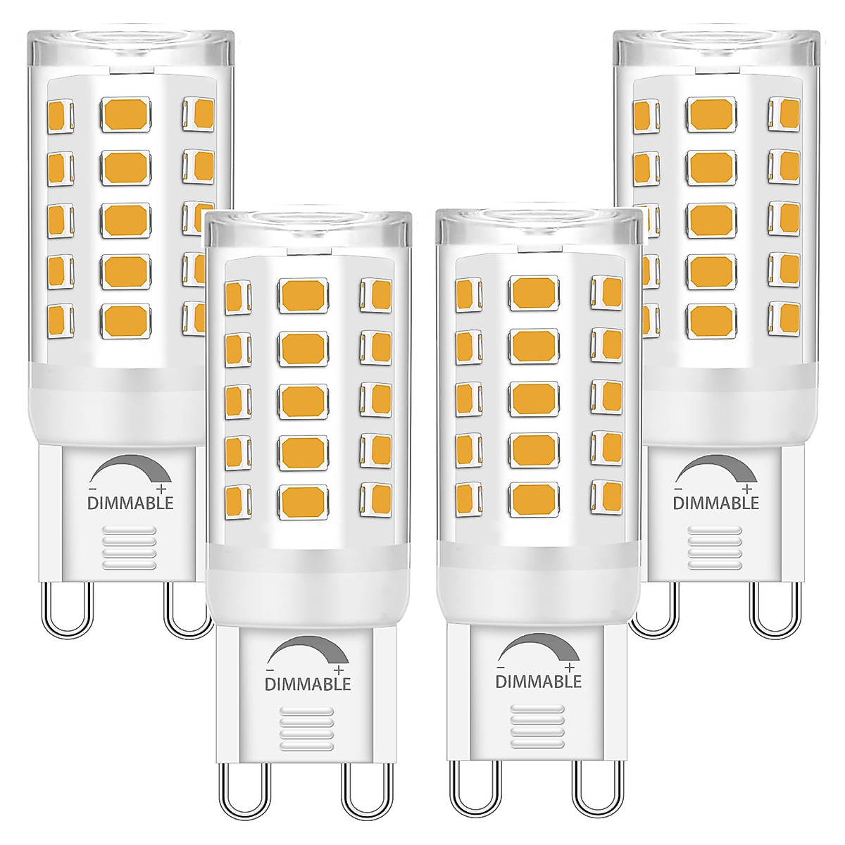 Ugvmn G9 LED Bulb Dimmable, No Flicker 2700K Soft Warm White T4 Small G9 LED Bi Pin Base, 4W (40W Halogen Replacement Bulbs), 360° Beam Angle, Chandelier Light Bulbs for Home Lighting, 4 Pack