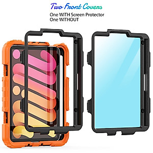 timecity Case for iPad Mini 7th/6th Generation 2024/2021 8.3 inch, Full-body Protective Case for iPad Mini 7/ Mini 6 with Screen Protector Pencil Holder Swivel Stand Hand/Shoulder Strap Case- Orange
