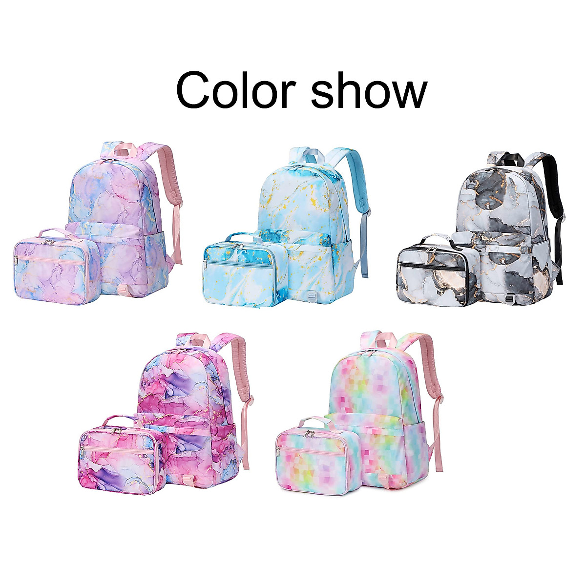 JiaYou Junior high school Backpack Sets 2Pcs Daypack with Lunch case Girls Middle school Bag(Black,20 Liters)