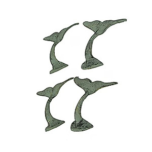 Set of 4 Verdigris Green Cast Iron Decorative Whale Tail Wall Hooks Coastal Decor 5 Inches Long