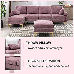 Sudwesto Modular Sectional Sofa, U Shape Chenille Upholstered Sofa Couch with Ottoman, 4 Seat Reversible Couch with Chaise Lounges, Convertible Sofa Set for Living Room (Purple)
