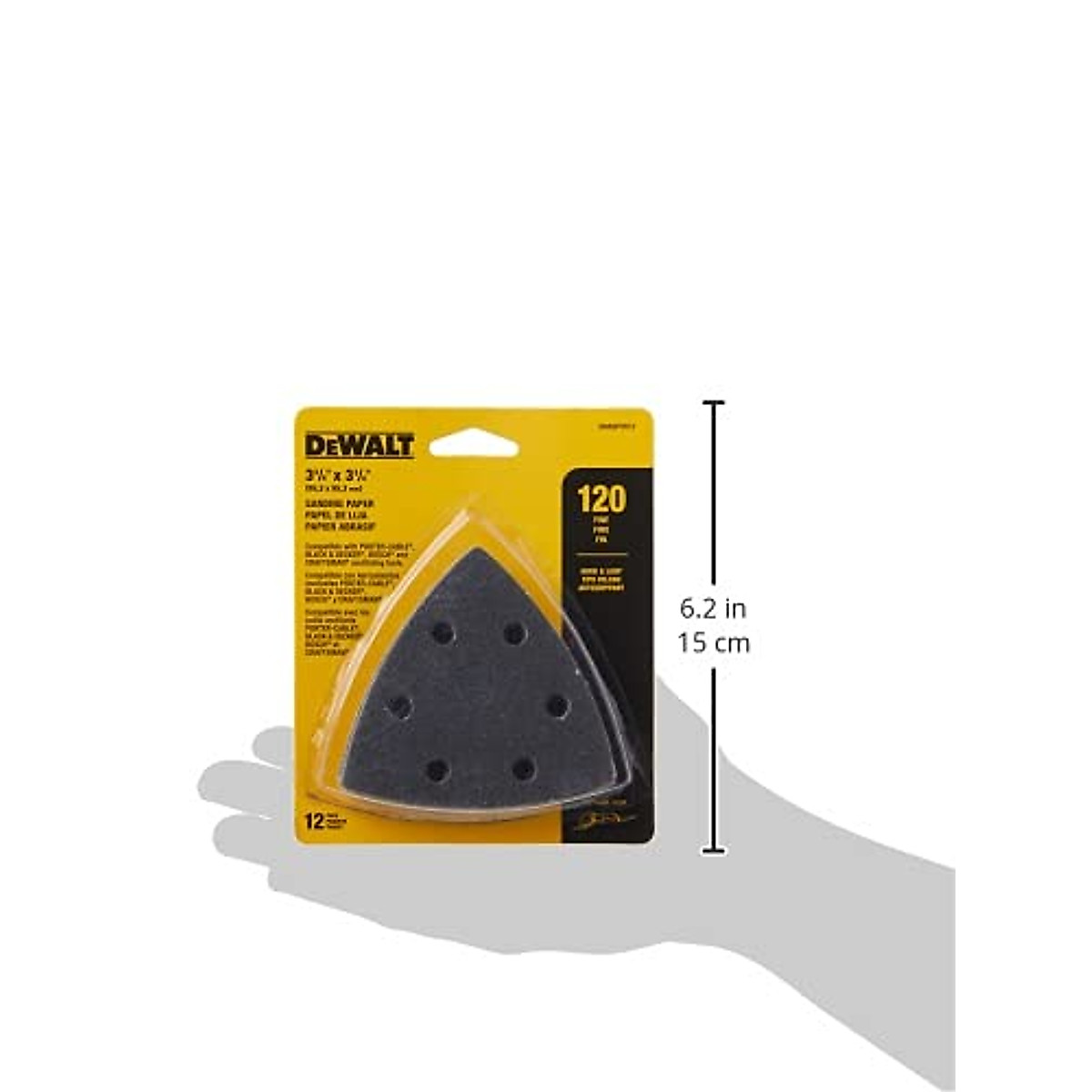 DEWALT DWASPTRI12 Hook and Loop Triangle 120 Grit Sandpaper, 12-Pack , Black