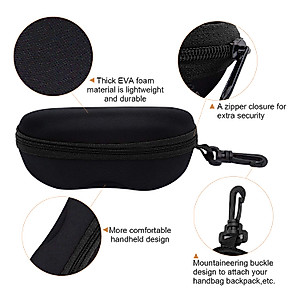 INNOLIFE 3 PCS Large Size Zipper Shell Sunglasses Glasses Case with Plastic Carabiner Hook & 3 PCS Glasses Pouch & 3 PCS Cleaning Cloth（black）