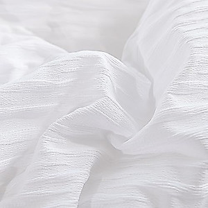LAVACHEY King Size Comforter Set, White Seersucker Comforter Sets King Size Bed, Soft & Lightweight Bedding Comforters Sets 3 Pieces (104x90In Comforter & 2 Pillowcases)