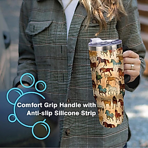 puhnhsv 30 oz Horse Tumbler With Handle and Straw, 30oz Insulated Stainless Horse Tumbler Coffee Travel Mugs Cup Water Bottle Horse Lovers Gifts for Women Girls