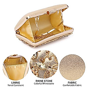 GESU Womens Beaded Crystal Clutch Rhinestone Evening Bag Wedding Bridal Prom Purse,Gold, Large
