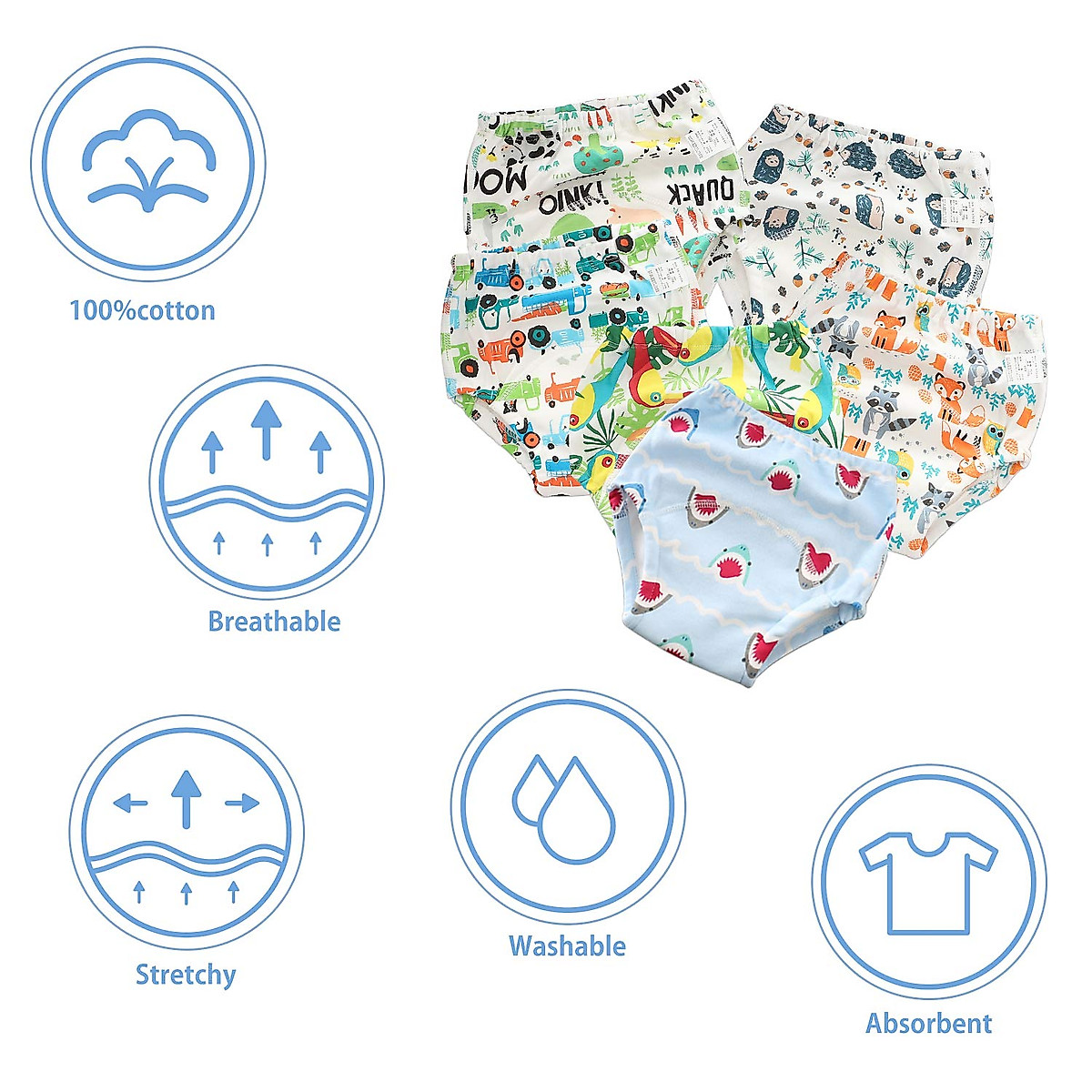 Potty Training Underwear for Boys and Girls,Plastic Waterproof Pants for Baby at Night-6 Pack