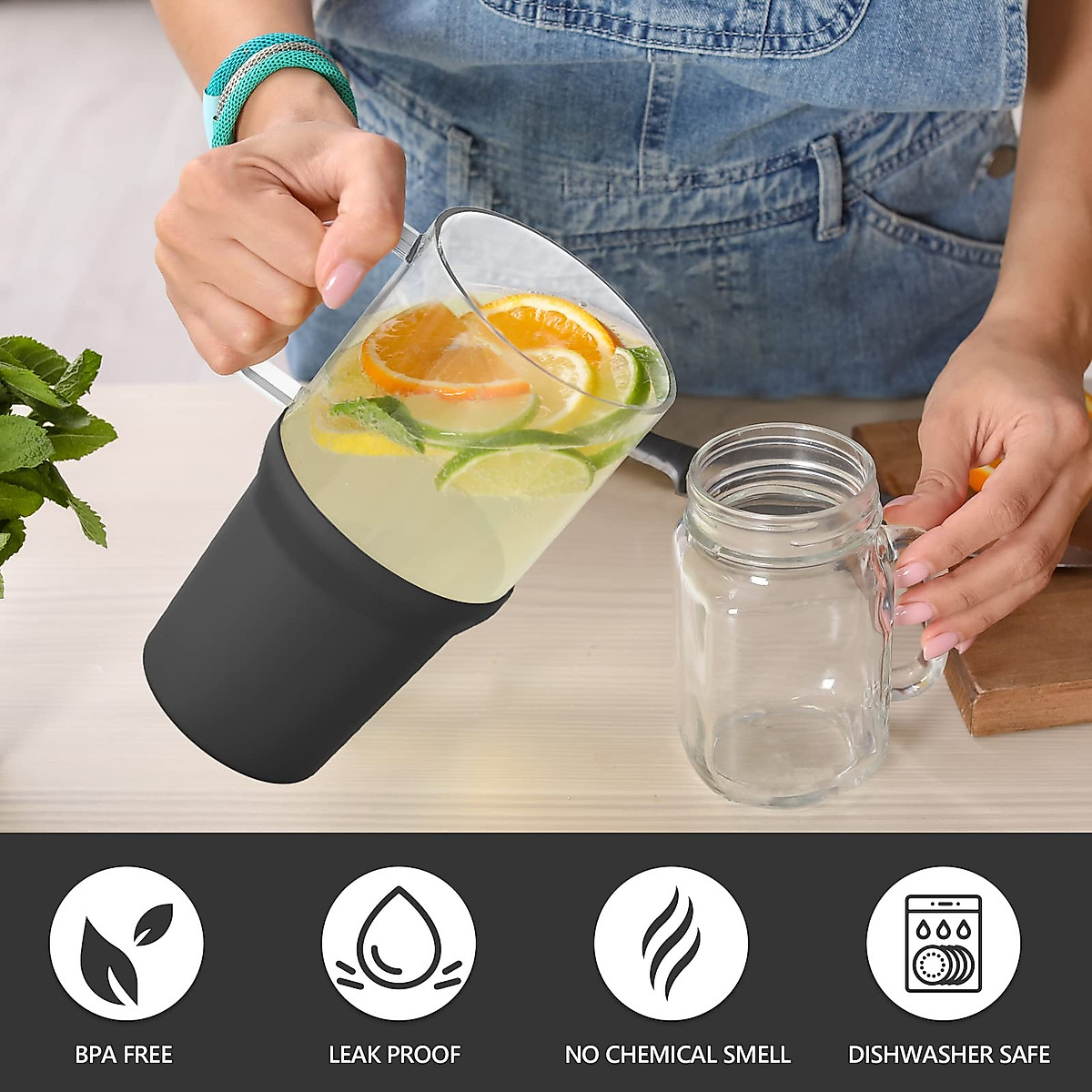 Sursip 32 oz Glass Tumbler with Handle, Glass Water Bottles with Lid and Straw, Reusable Iced Coffee Cup with Silicone Sleeve - Fit in Car Holder, BPA Free, Leak Proof, Dishwasher Safe (Fresh Blue)