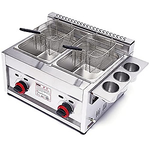 Gagalayong Commercial Countertop Gas Propane Deep Fryer，Dual Tanks Commercial LPG Gas Deep Fryer Stainless Steel with 2 Removable Baskets and Lids，Electric Countertop Fryer for Restaurant Kitchen（12L）