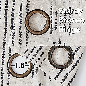 jinchan Boho Curtains Linen Curtains for Living Room Black Farmhouse Boho Curtains 84 Inches Long Geometric Striped Patterned Mudcloth Grommet Top Curtains 2 Panels Black on Beige