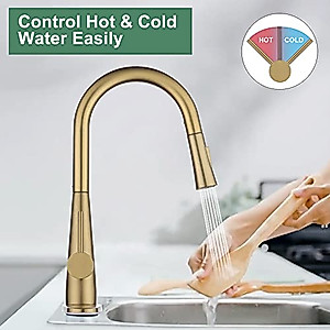Tohlar Gold Kitchen Faucet, Kitchen Faucets with Pull Down Sprayer, Stainless Steel Single Handle Kitchen Faucet Fit for 1 or 3 Holes Kitchen Sink Faucet Gold Faucet for Kitchen Brushed Gold