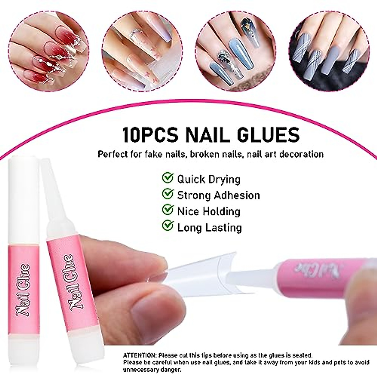 XIFEPFR 500PCS Clear Coffin Nail Tips, Half Cover False Nails Tips, Acrylic Nail Tips, 10 Sizes French Artificial Tips with Nail Glue Clipper Files Cuticle Fork for Nail Extension Home DIY Nail Salon