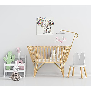 Happy Elephant Canvas Wall Art Cute Elephant Spraying Water Picture Print for Kids Room Bathroom Poster Framed Ready to Hang (14"x14"x1 Panel)