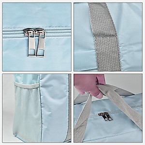 Travel Tote Bag,For Spirit Airlines Personal Item Bag 18x14x8 Foldable Travel Duffel Bag Tote Lightweight Weekender Overnight Carry on Luggage Bag for Women and Men (D-Light blue-lining,side pockets)