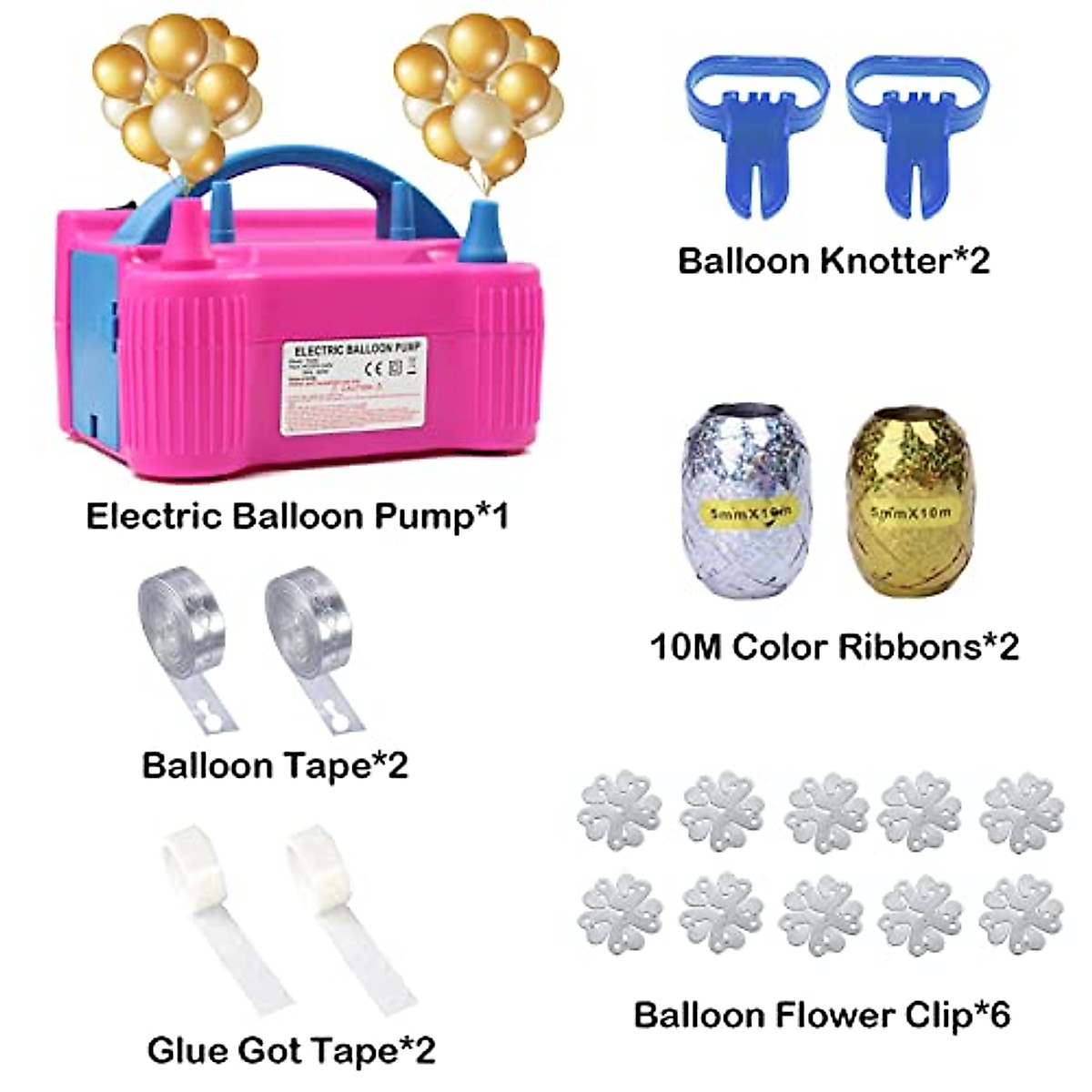 Kaucytue Balloons Pump Electric Kit, Portable Dual Nozzle Electric Balloon Inflator 110V-120V, Electric Balloon Blower Pump for Party Decorations, Birthday, Christmas, Wedding