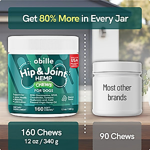 Obille Hip & Joint Hemp for Dogs 160 Chews 12oz – Joint Supplement for Dogs, Stimulates Bone Growth, Restores Cartilage, May Helps Reduce Stiffness & Pain Levels