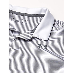 Under Armour Performance Stripe Polo, White (100)/Pitch Gray, Youth X-Small