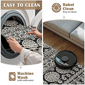 jinchan 3x5 Boho Area Rug Machine Loomed Living Room Rug Bohemian Woven Rug Accent Rug Indoor Vintage Floral Rug Retro Carpet Soft Luxury Rug Washable Kitchen Bedroom Dining Room, Black and White