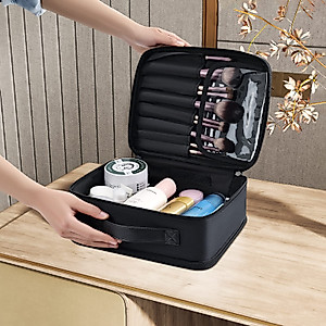 DIMJ Makeup Bag and Jewelry Bag, Makeup Organizer Bag for Women Large Cosmetic Bag Makeup Pouch, Portable Makeup Travel Bag for Necklaces Earrings Bracelets Cosmetics Skin Care Brushes.(Black)