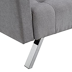 75"Convertible Folding Futon Sofa Bed,Split Back Design,Modern Fabric Sleeper Couch Bed with Armrest and Chrome Legs,Upholstered Recliner Loveseat for Living Room Apartment Dorms Office (Light Grey)