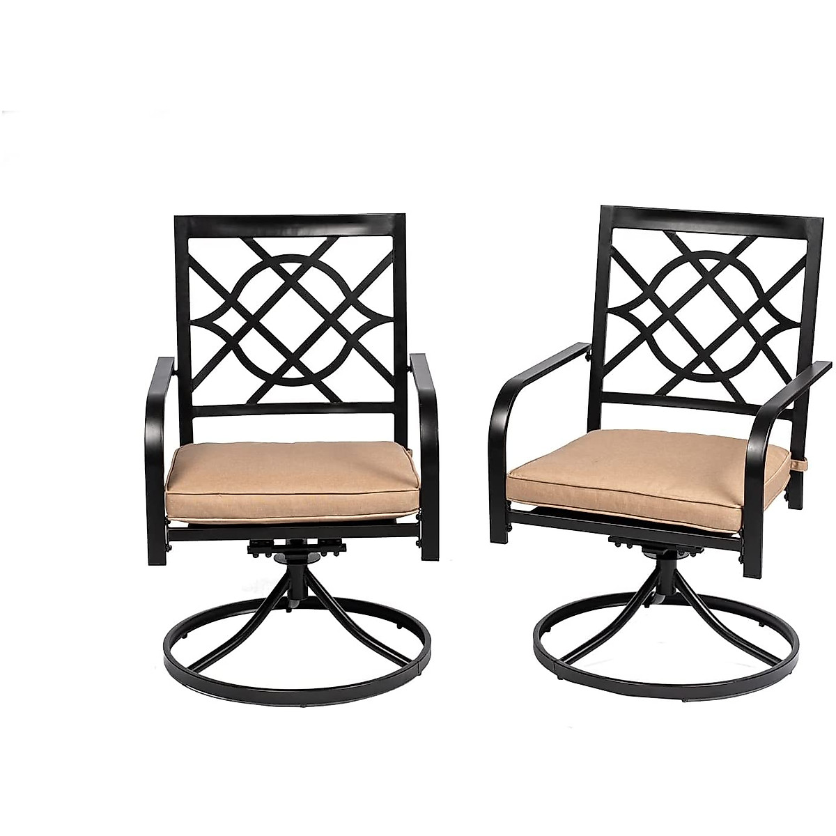 Incbruce 2 Piece 360 Degrees Swivel Metal Patio Chairs, Outdoor Dining Rocker Chairs with Armrest for Garden, Poolside, Backyard(Brown Cushions)