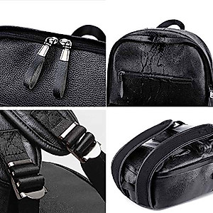 weiatas Black Leather Laptop Backpack for Men Women School College Bookbag for Student Computer Rucksack for Work Fits 15.6 Inch Laptop