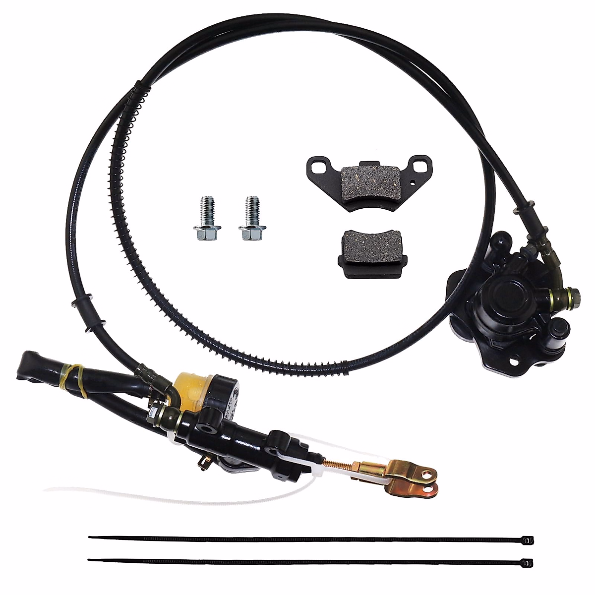 PRO BAT Rear Hydraulic Brake Assembly Caliper Master Cylinder Kit + Disc Brake Rotor + Brake Pad for Go Kart Golf Cart ATV Buggy Coolster Taotao 50cc 150cc 200cc 250cc (Black)