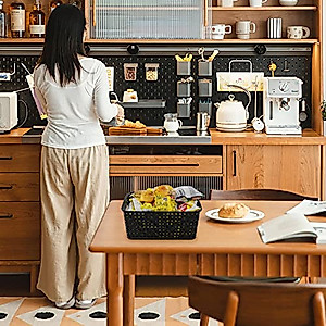 Farmoon Plastic Black Woven Basket, Pantry Storage Shelf Baskets Bin, 6 Packs