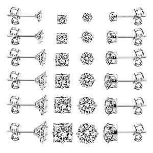 Stud Earrings Set LUCKYPADS 12 Pairs Stud Earrings for Women Hypoallergenic Stainless Steel Stud Earrings Pack Men Earrings Stud with Cubic Zirconia