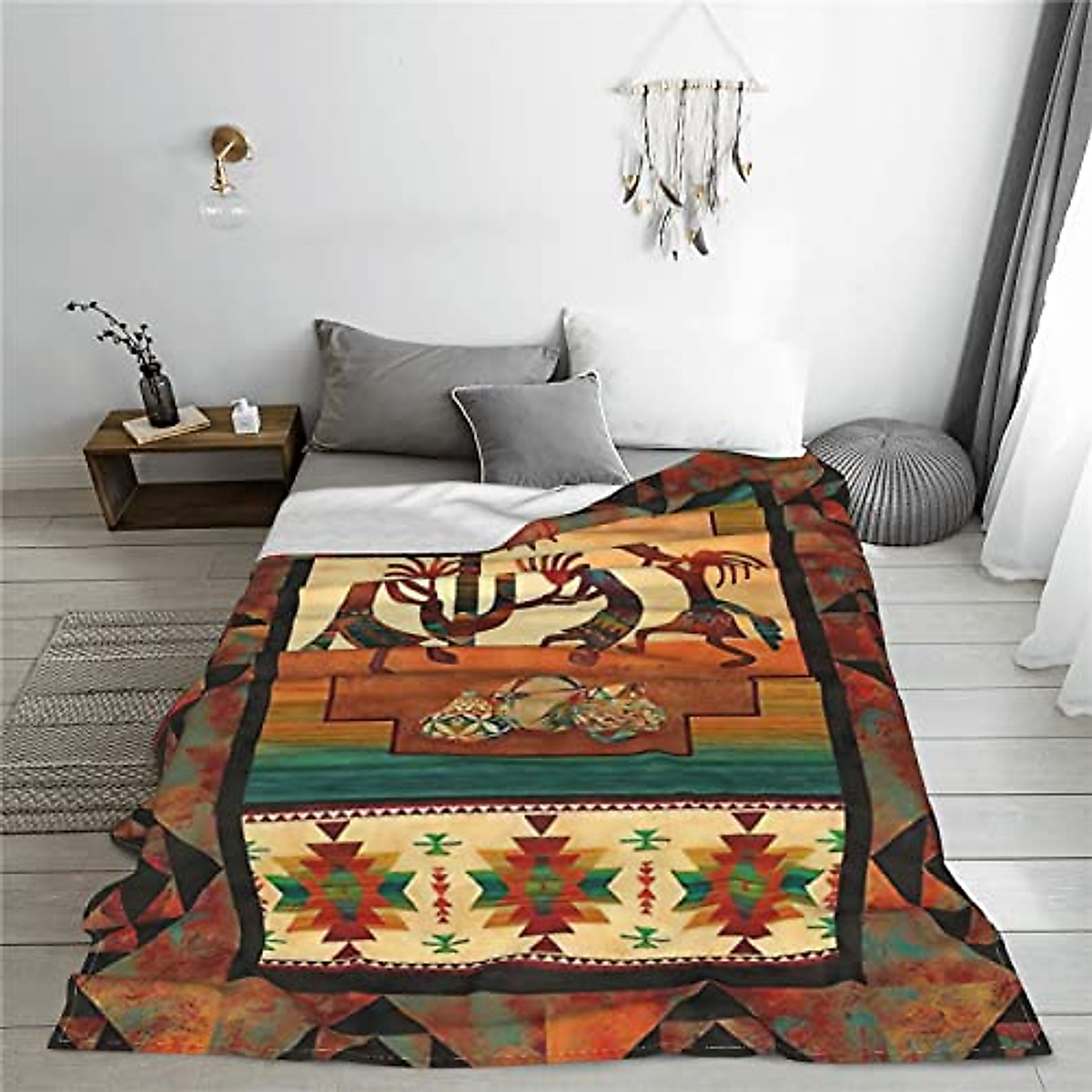 Arizona Kokopelli Retro Flute Art Full Fleece Throw Cloak Wearable Blanket Flannel Fluffy Comforter Quilt Nursery Bedroom Bedding King Size Plush Soft Cozy Air Conditioner Blanket