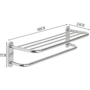 Towel Rack Bathroom Shelves, 2 Tier Punch Free Towel Shelf Wall Mounted Multifunction Towel Holder Stainless Steel Rack Towel Bars Towel Holder Bathroom Hardware/Silver
