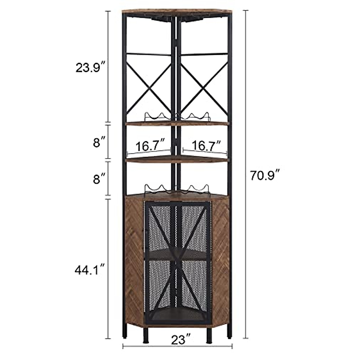 HOMISSUE 5-Tier Corner Shelf with Cabinet, Multipurpose Corner Shelf with Wine Rack and Bar Cabinet, Free Standing Corner Storage Cabinet for Living Room, Home Bar, Home Office, Balcony, Brown