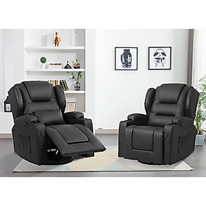 VUYUYU Manual Recliner Chair, Faux Leather 360 Degree Swivel Rocker Recliner Chairs for Living Room, Home Theater Single Sofa Seat with Drink Holders/Lumbar Pillow/Side Pockets (Black Set of 2)